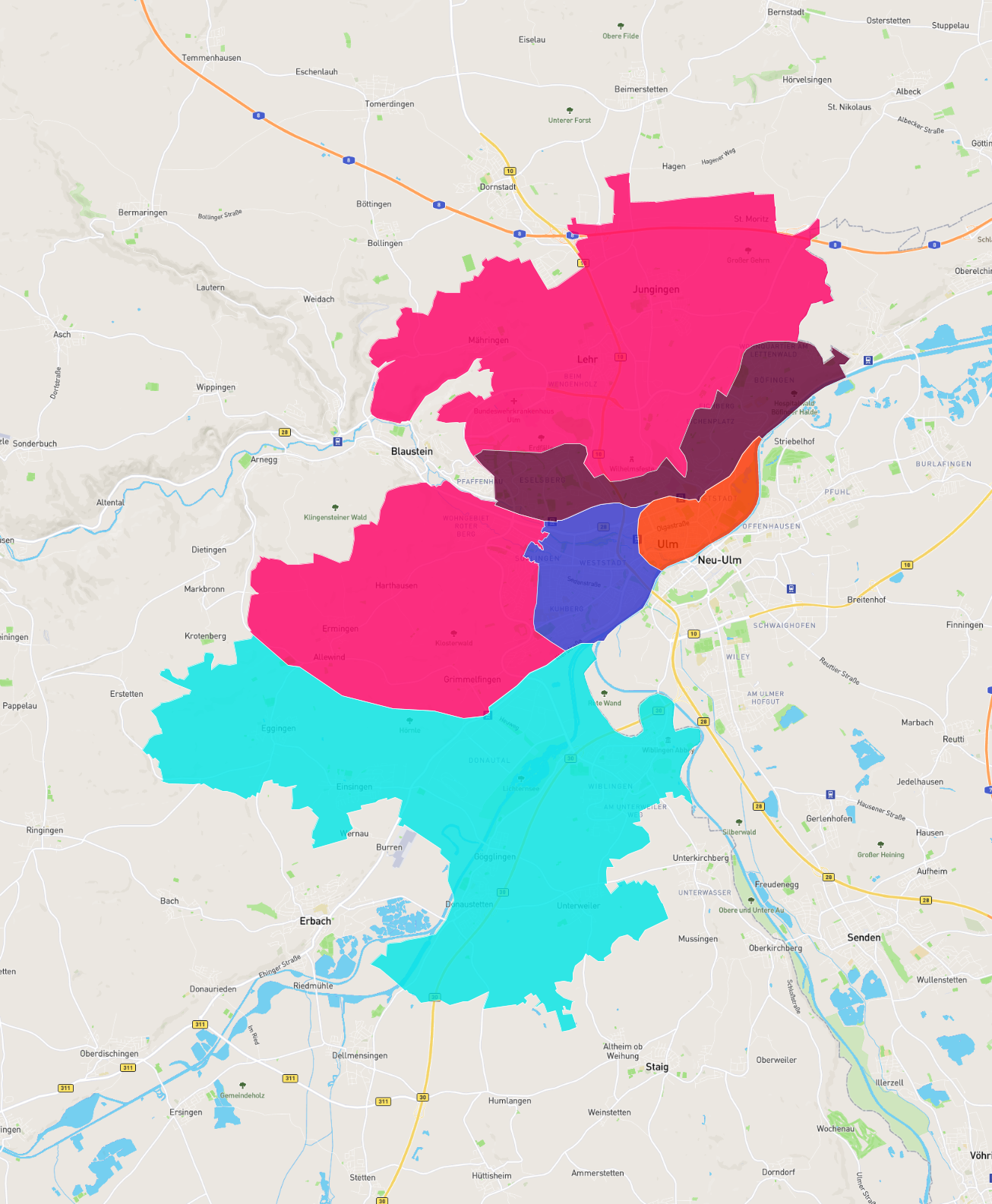 Ulm Postleitzahlen Karte - AtlasBig.com